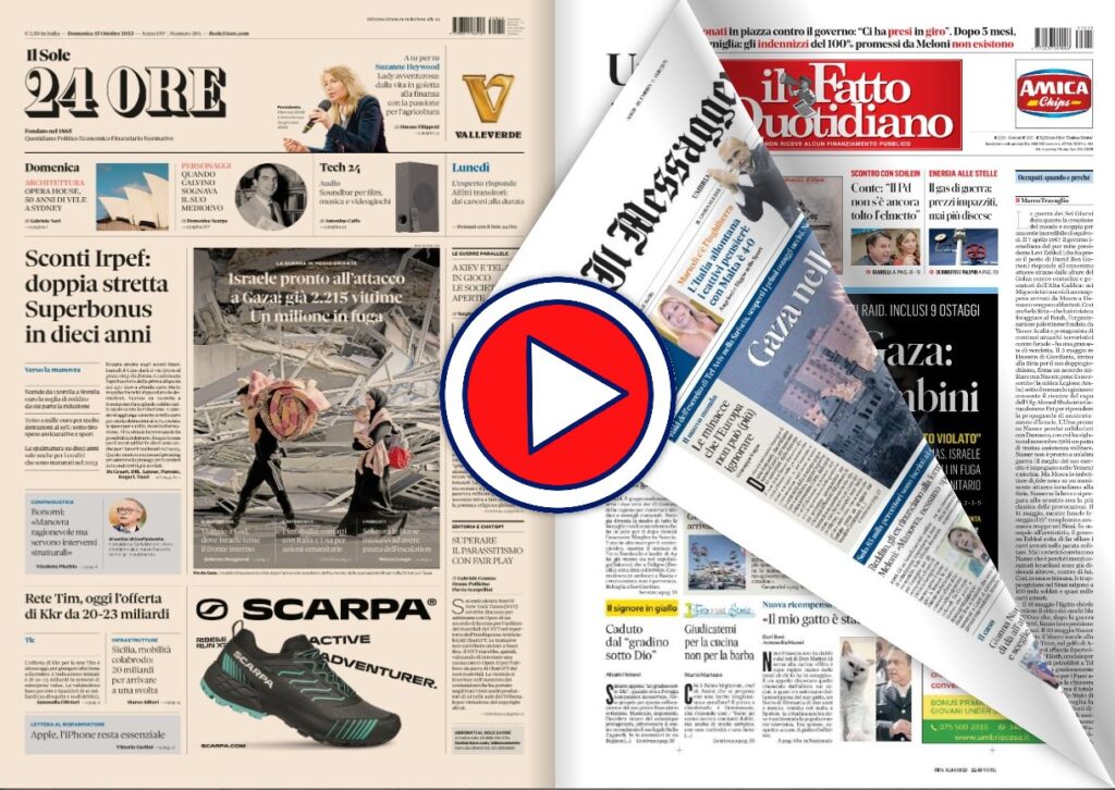 Rassegna stampa sfogliabile 15 10 2023, prime pagine in pdf